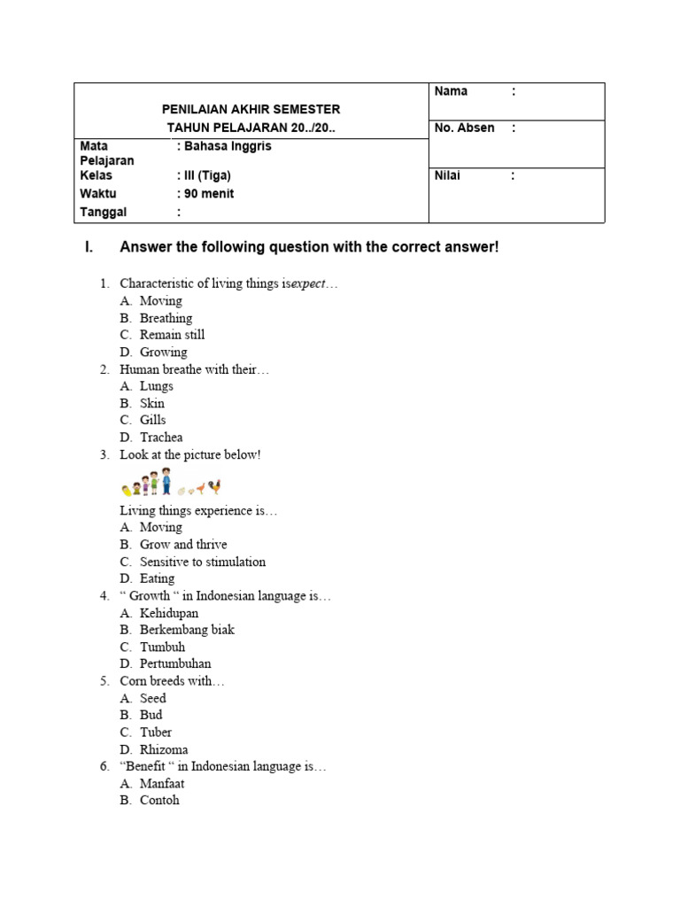 Bahasa Inggris Kelas 3 Sem 1 K13 | PDF | Materials