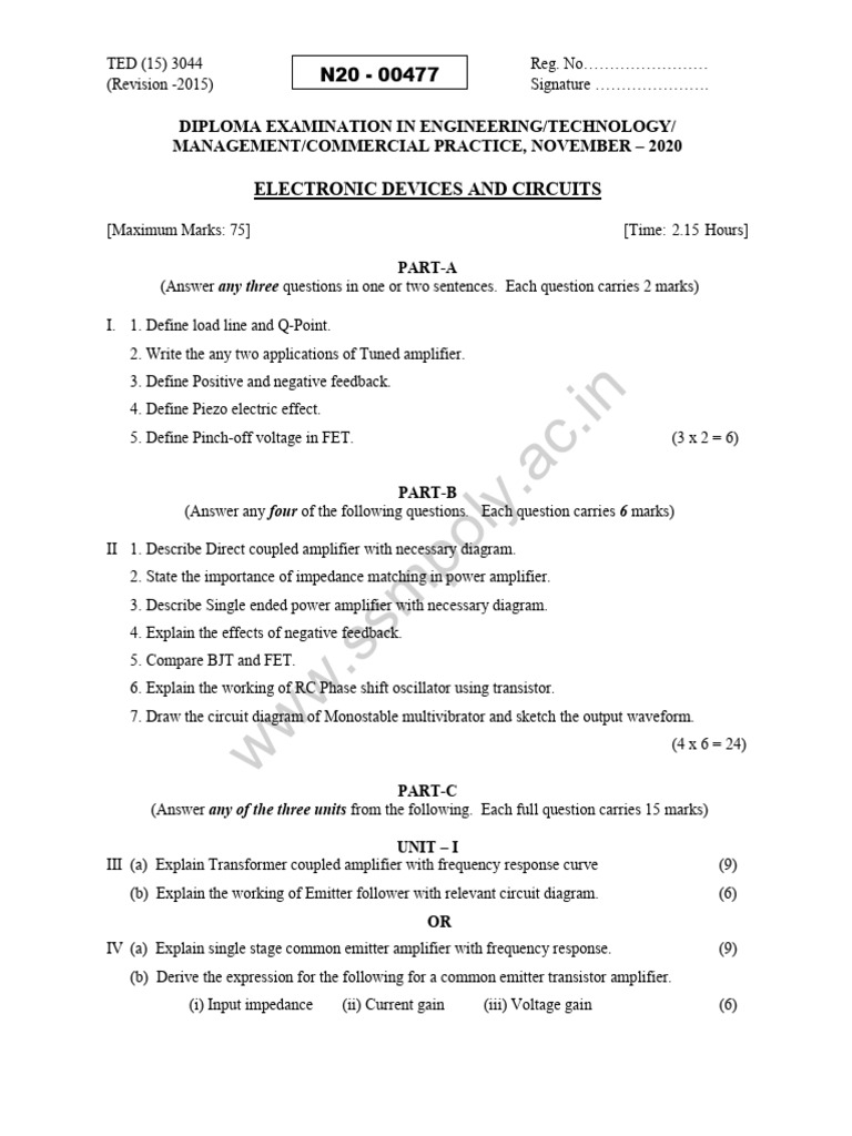 3044 Electronic Devices & Circuits - QP | PDF | Amplifier | Electronic ...
