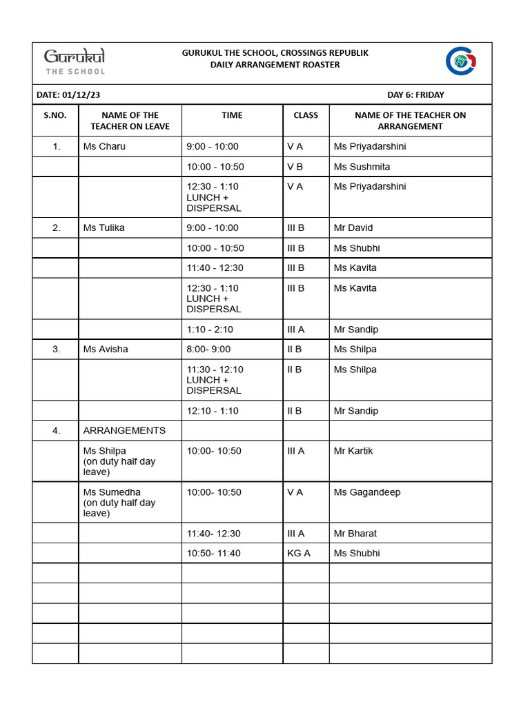 01 - 12 - 23 Substitution Sheet - Format | PDF