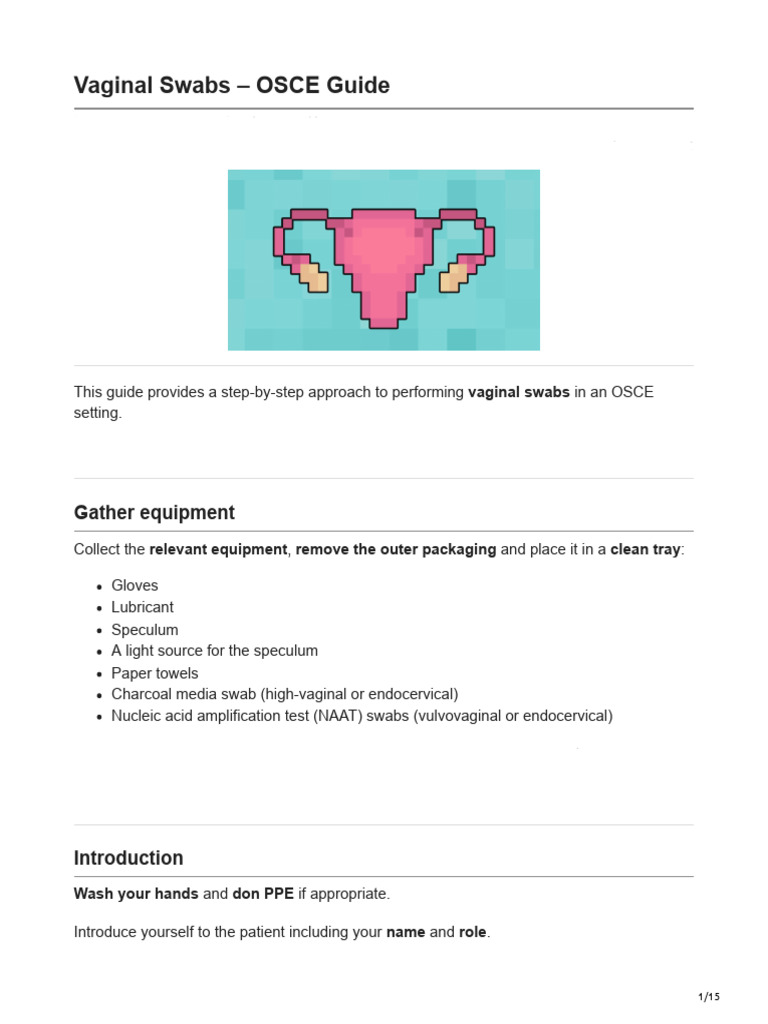 OSCE Guide: Performing Vaginal Swabs | PDF | Vagina | Medical Specialties
