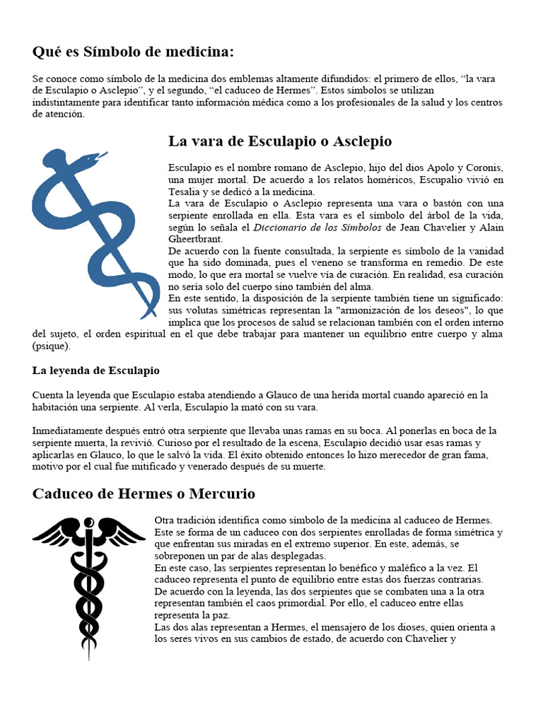 Símbolos de la Medicina: Esculapio y Caduceo | PDF