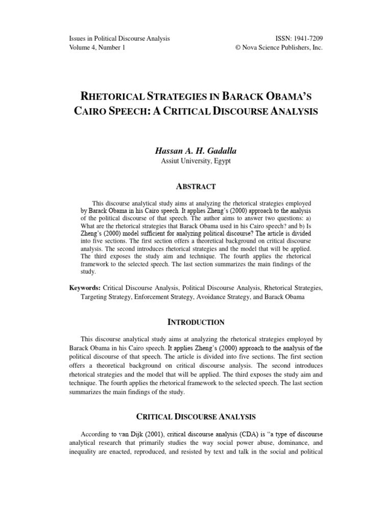 Obama's Cairo Speech Rhetorical Analysis | PDF