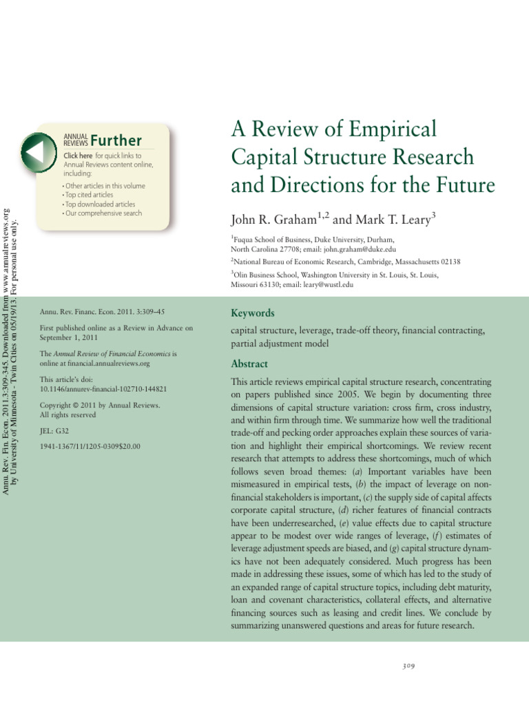 A Review of Empirical Capital Structure Research and Directions For The Future | PDF | Capital ...