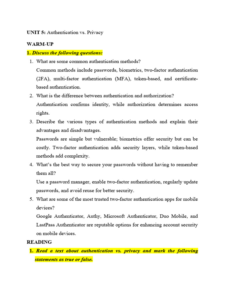 Unit 5 Authentication vs. Privacy | PDF | Authentication | Password