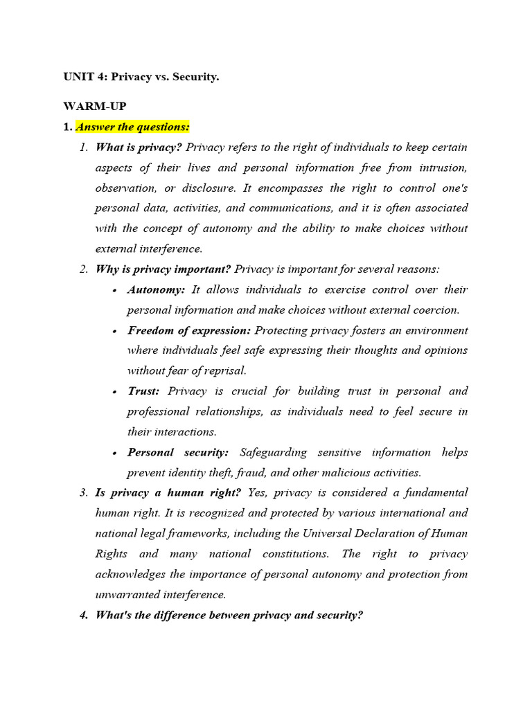 Unit 4 Privacy vs. Security | PDF | Privacy | Computer Security