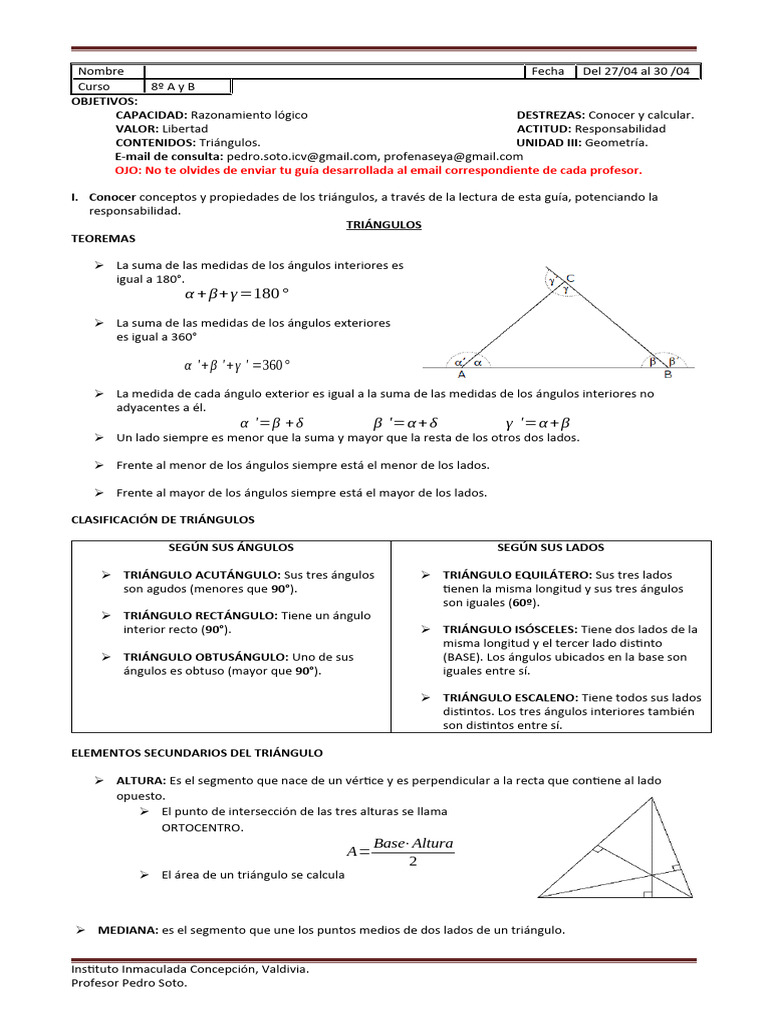 Guia de Triangulos 8° | PDF | Triángulo | Geometría triangular