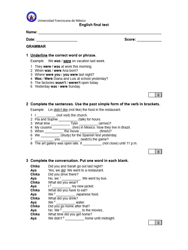 English Final Test for Students | PDF | Room | Apartment