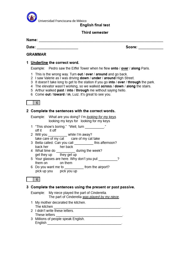 English Final Test (Level 3) | PDF | Home & Garden