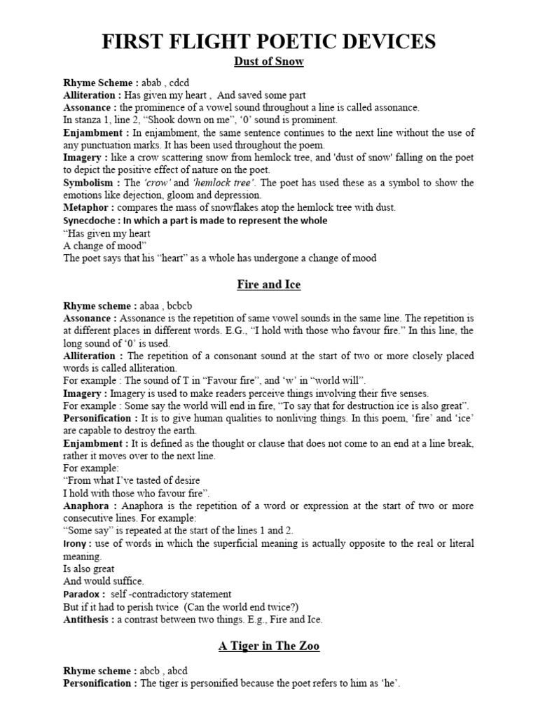 Poetic Devices for Class 10 Poems | PDF | Poetry | Rhyme