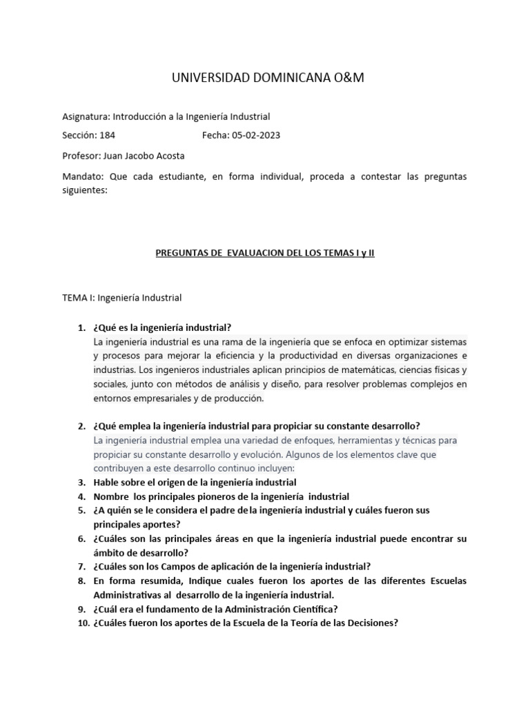 S-184. (1) Cuestionario de Evaluacion de Los Temas 1, 2, 3 | PDF | Ingeniería Industrial ...