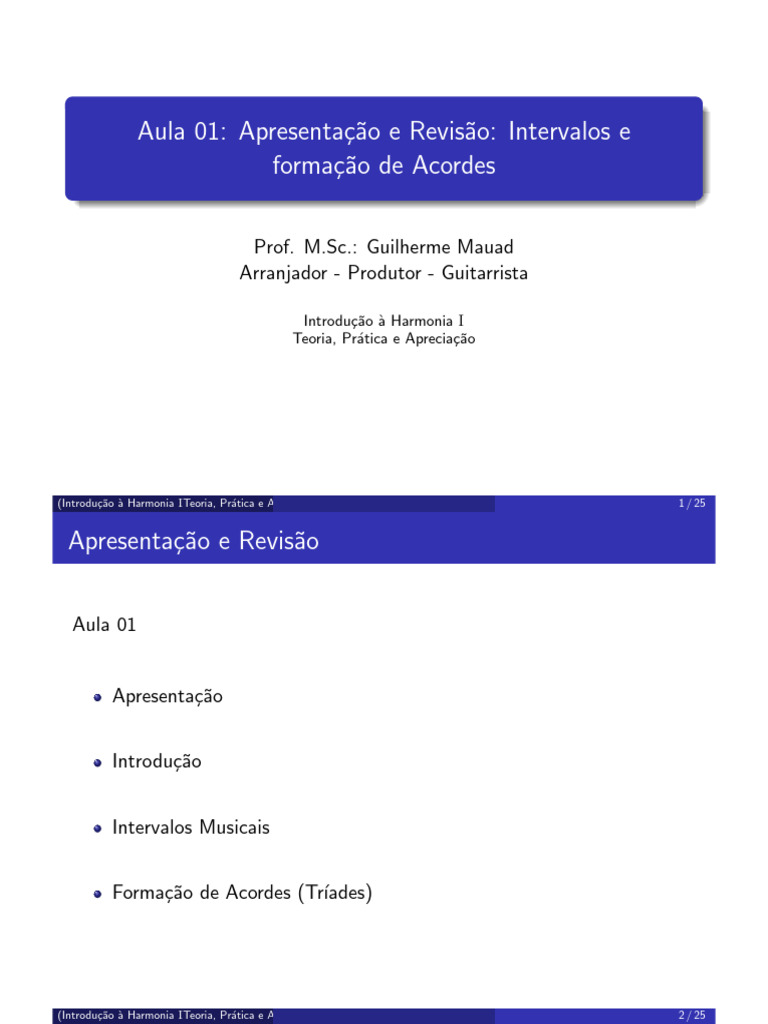 HA1 - Slides Aula 01 - Revisao | PDF | Acorde (música) | Intervalo (música)