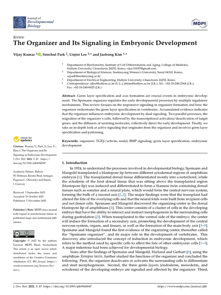 Kumar Et Al 2021 The Organizer And Its Signaling In Embryonic