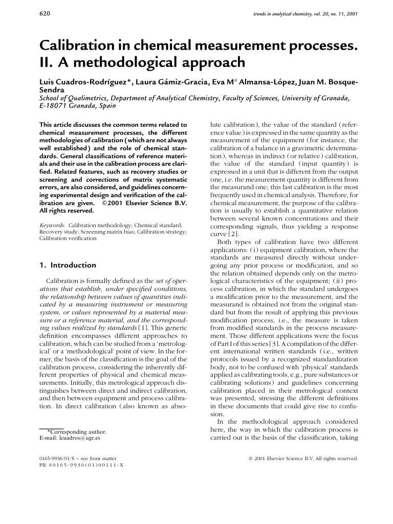 Calibration in Chemical Measurment | PDF | Calibration | Analytical ...