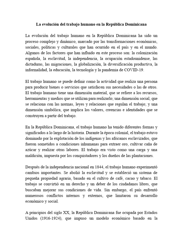 La evolución del trabajo humano en la República Dominicana | PDF ... La evolución del trabajo humano en la República Dominicana | PDF ...