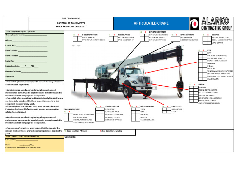 Articulated Crane Inspection Guide | PDF