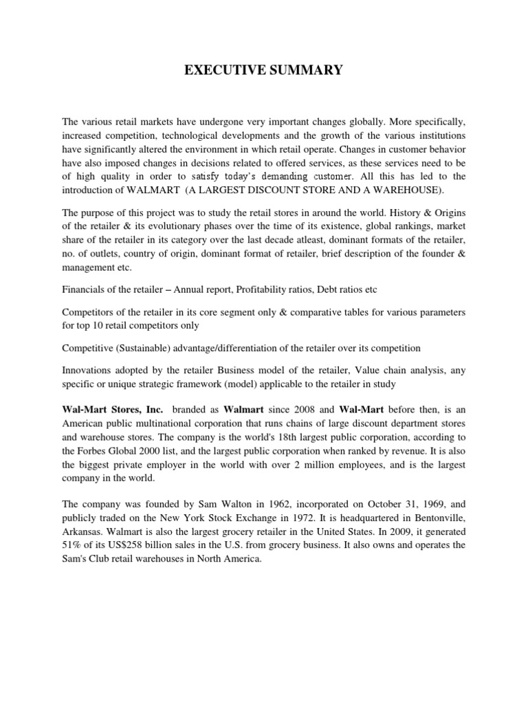 Executive Summary | PDF | Walmart | Retail