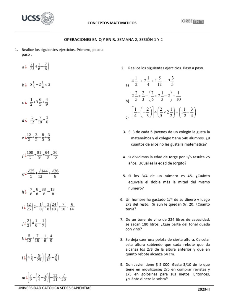 Ht-Semana 2-Sesión 1 y 2. Operaciones en Q y R. | PDF