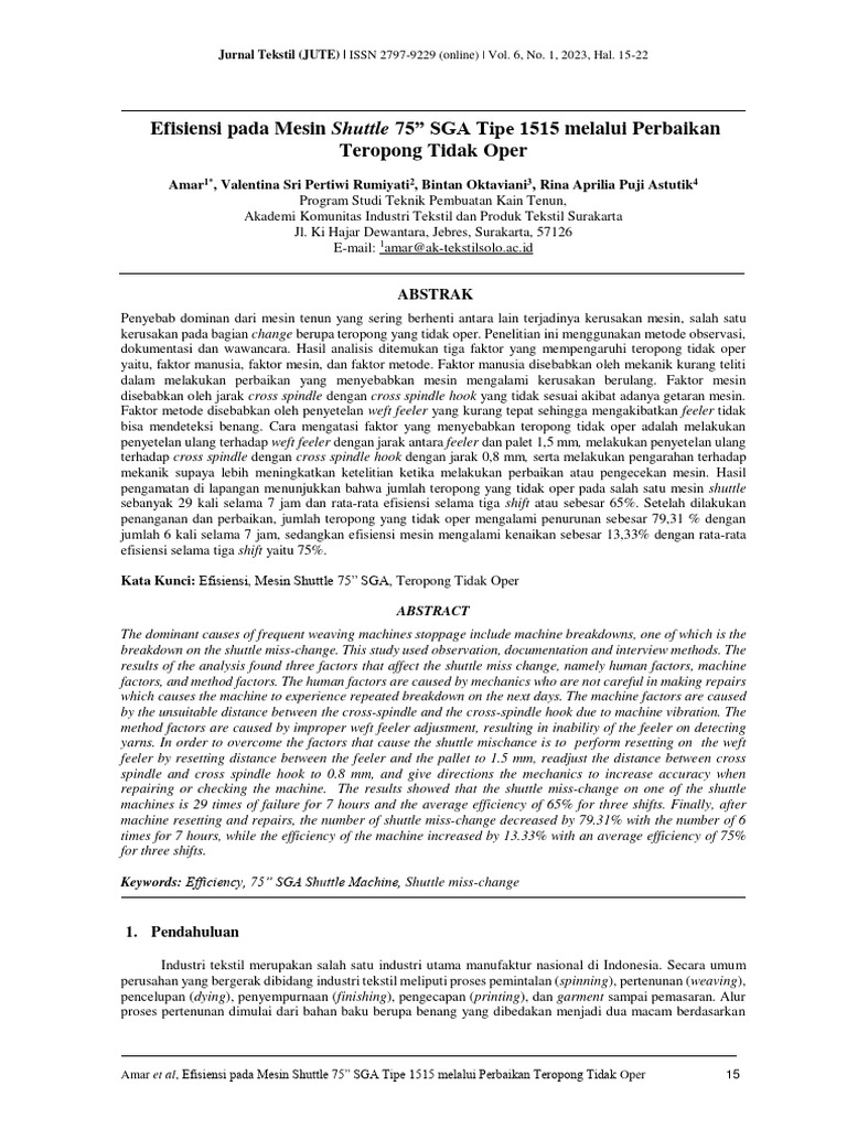 Efisiensi Mesin Tenun Shuttle 75” SGA | PDF | Teknologi & Rekayasa