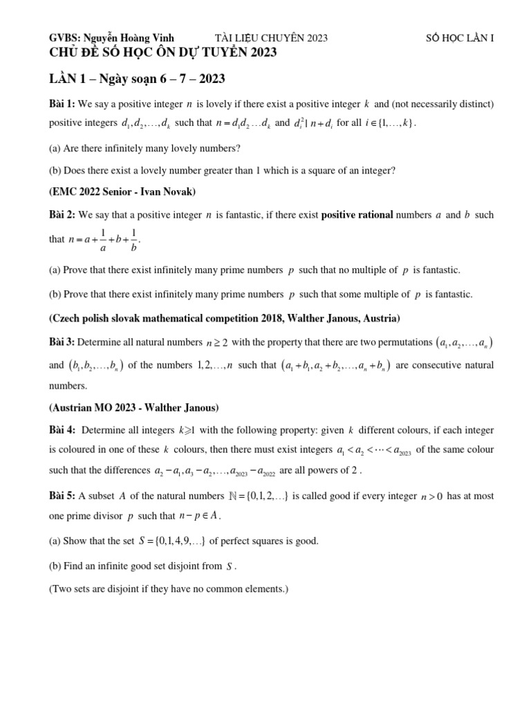 Chuyên Đề Thỉnh Giảng 2023 - Số Học | PDF | Prime Number | Integer