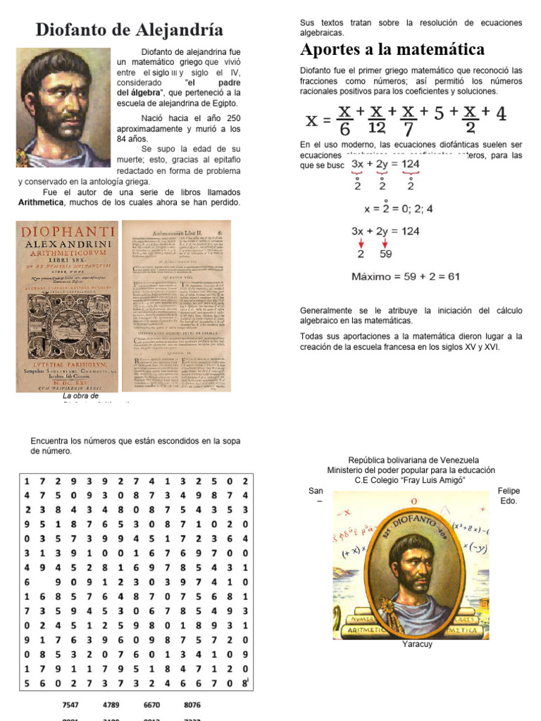 Biografía de Diofanto de Alejandría | PDF | Conceptos matemáticos ...