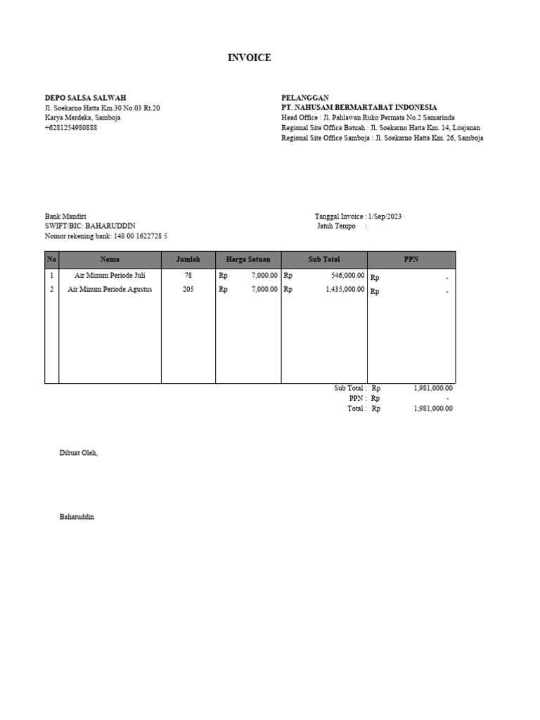 Invoice Air Galon | PDF