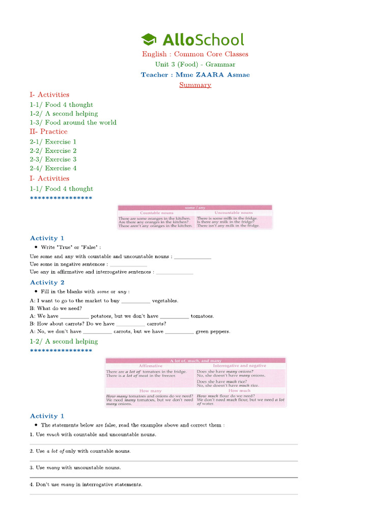 Unit 3 Food Grammar 7 | PDF