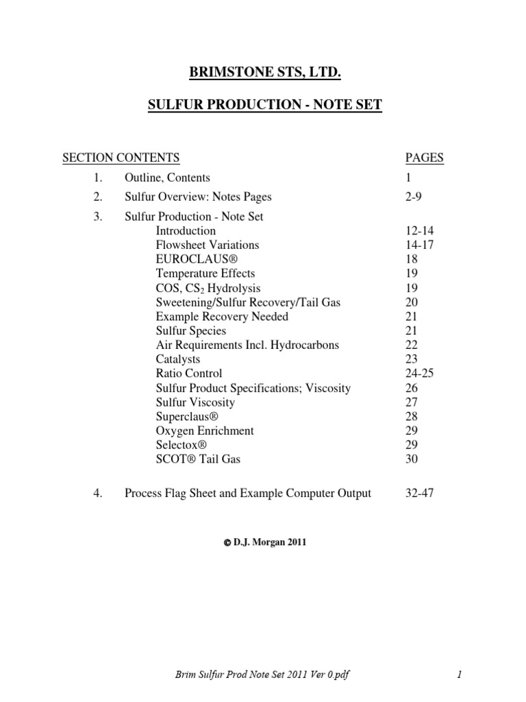 01V11 Morgan Sulfur Production Note Set | PDF | Sulfur | Sulfuric Acid