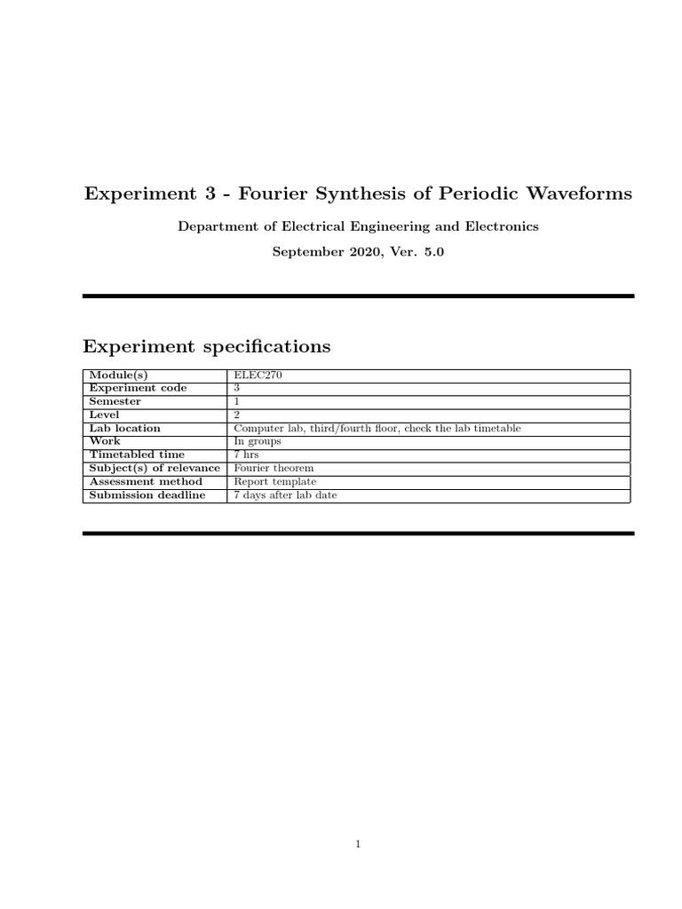 Lab Script Exp 3 Fourier Synthesis Pdf Sine Wave Fourier Transform