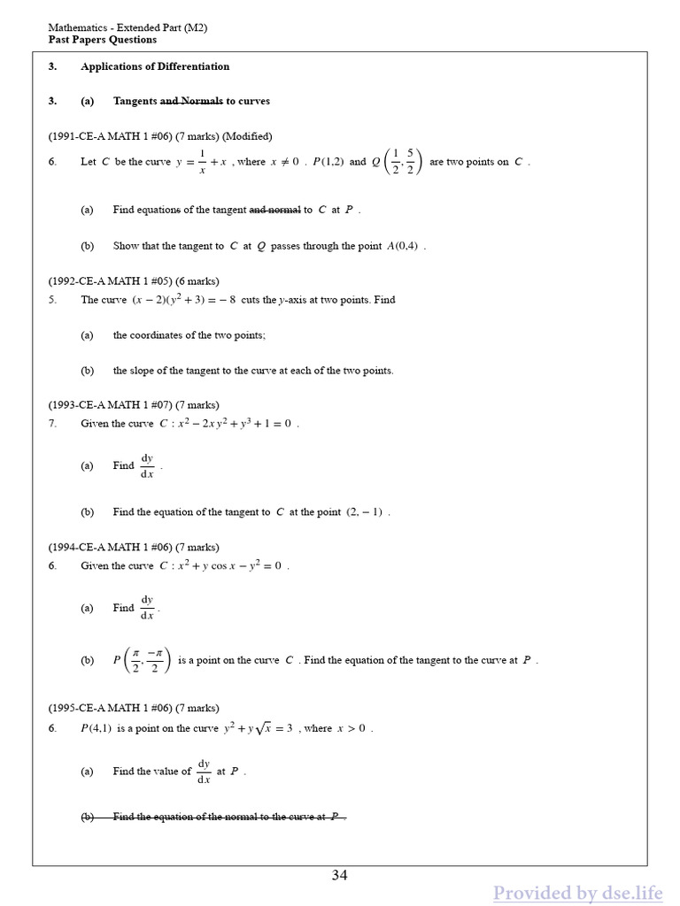 Provided by Dse - Life: y 1 X+ X X 0 P (1,2) Q ( | PDF | Tangent | Angle