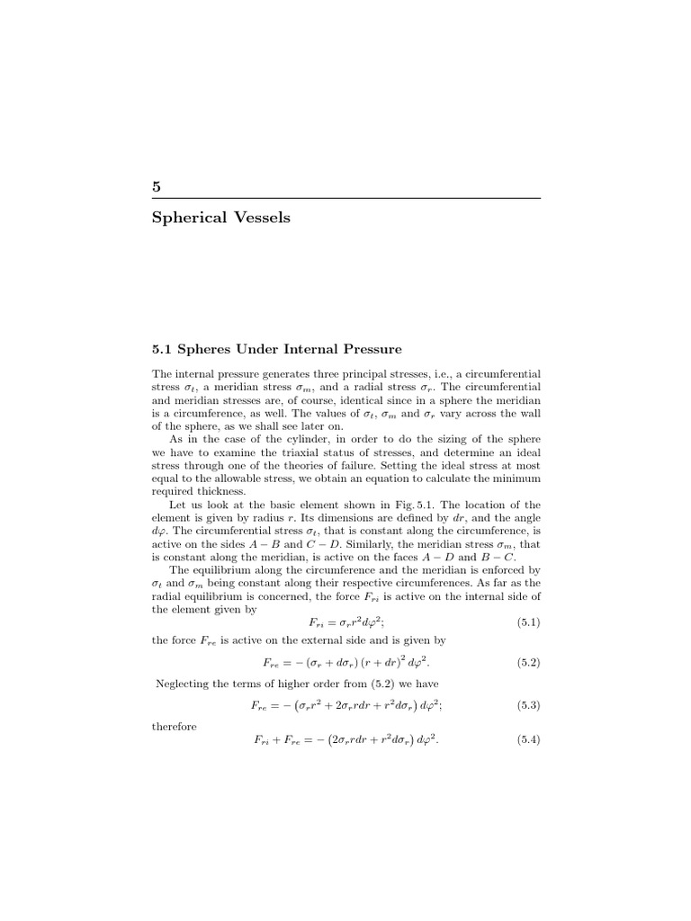 5 Spherical Vessels: 5.1 Spheres Under Internal Pressure | Download Free PDF | Sphere | Stress ...