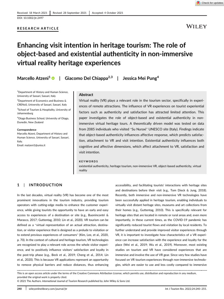 Journal of Tourism Research - 2021 - Atzeni - Enhancing Visit Intention ...