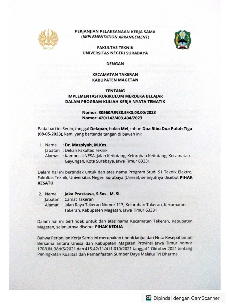 MOU - IA - Kecamatan Takeran - Camat Bermaterai (Faku | PDF