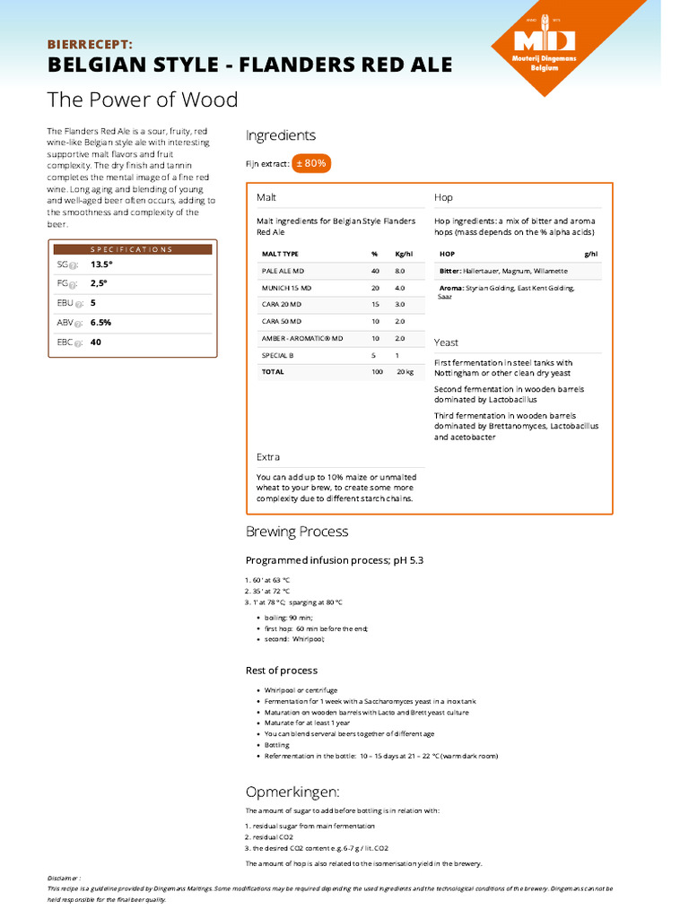 Flanders Red Ale - Dingemans Malt | PDF | Brewing | Beer