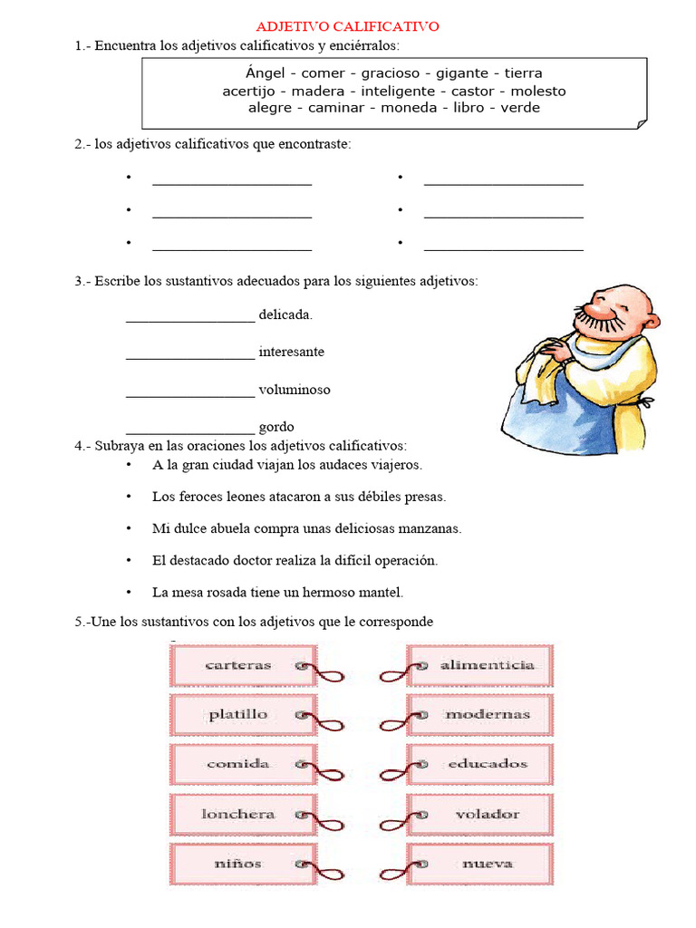 Ejercicios sobre Adjetivos Calificativos | PDF | Artes del Lenguaje y ...