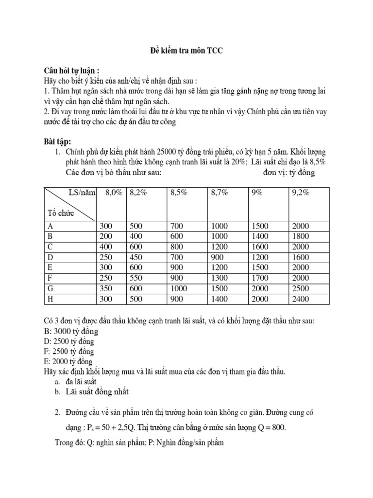 Đề Kiểm Tra Môn TCC2 (2023) | PDF