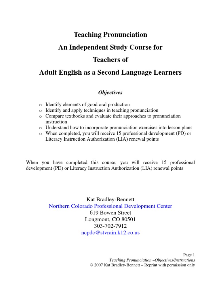 Teaching Pronunciation An Independent Study Course For Teachers of ...