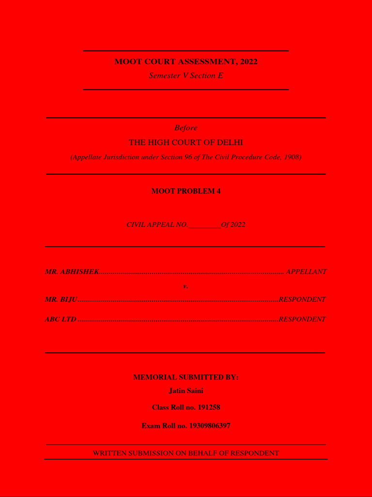MOOT COURT MEMO (Jatin - Sem V Sec E) 191258 | PDF | Copyright ...