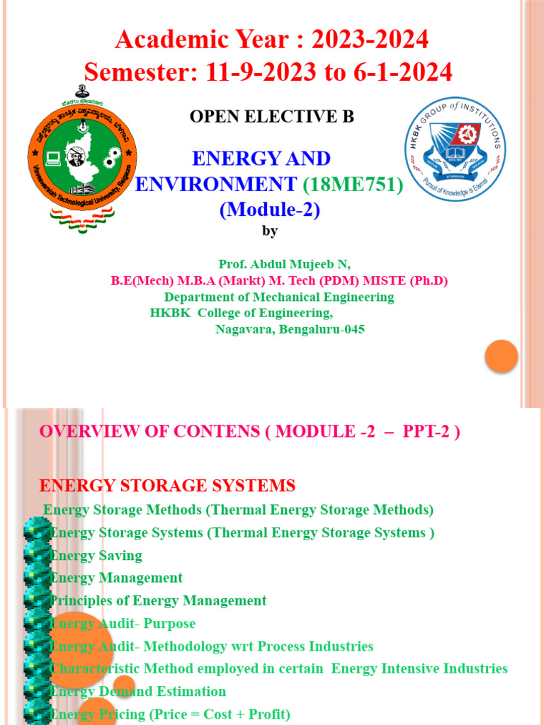 Mod 2 - E&E - 18ME751 - PPT 2 | PDF | Energy Storage | Solar Energy