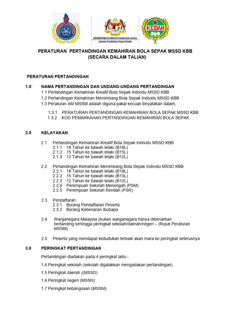Contoh Peraturan Pertandingan Kemahiran Bola Sepak | PDF