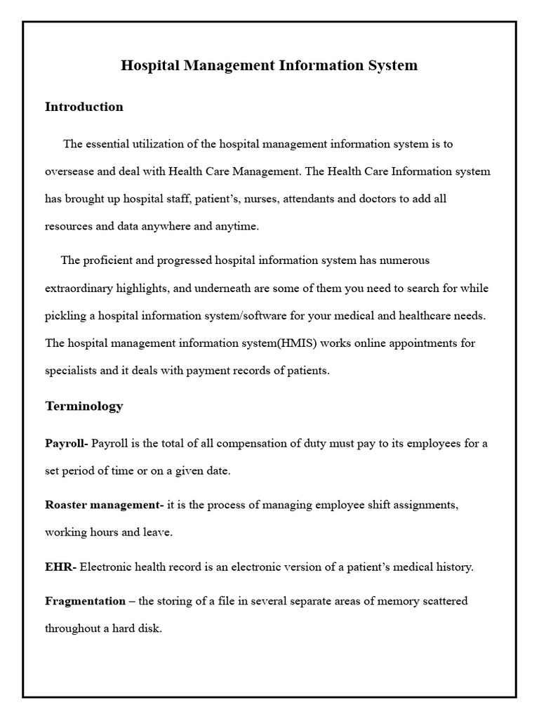 Hospital Management Information System Pdf Electronic Health Record Hospital