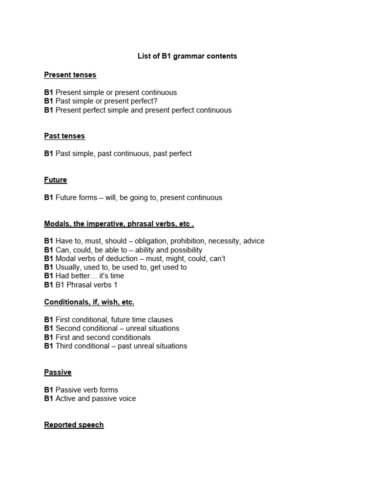 List of B1 Grammar Contents | PDF | Language Arts & Discipline ...
