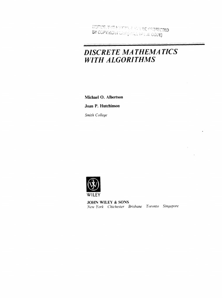 Discrete Mathematics With Algorithms (Albertson & Hutchinson 1988-07-22 ...