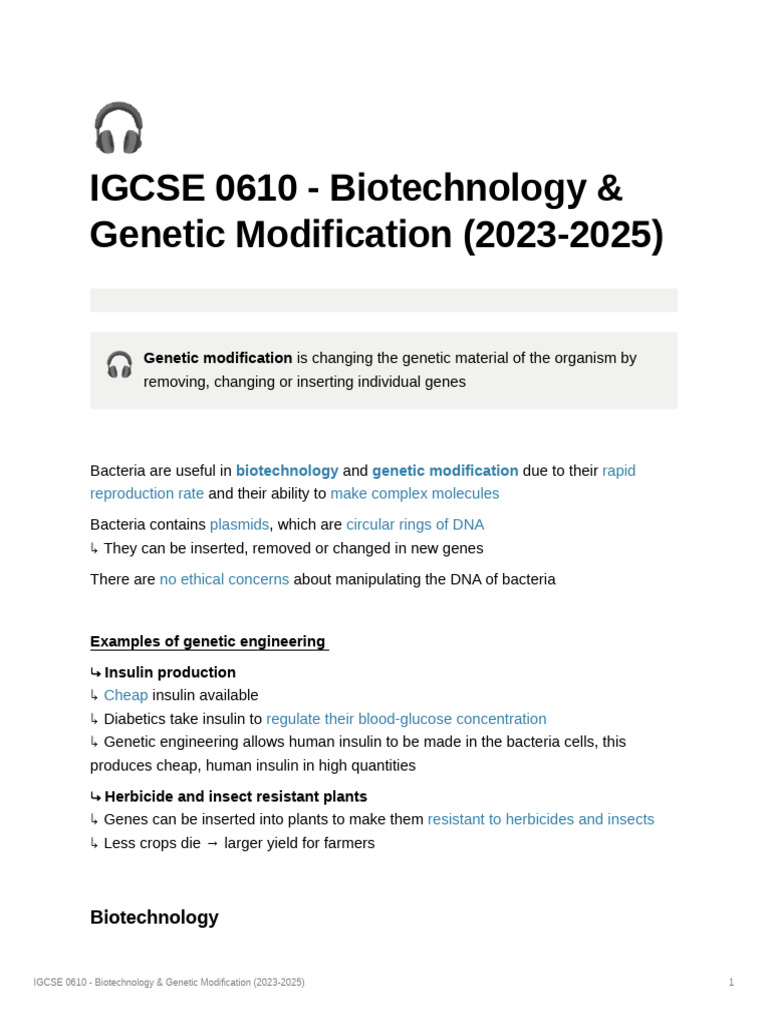 IGCSE 0610 - Biotechnology & Genetic Modification | PDF | Genetic ...