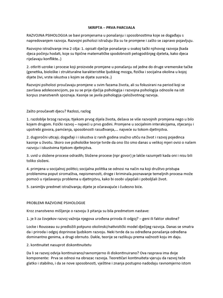 Razvojna Skripta Prva Parcijala | PDF