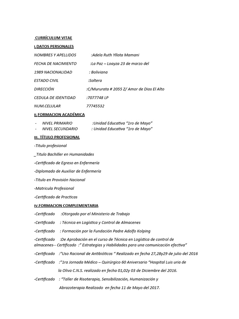 Currículum Vitae Datos Personales | Descargar gratis PDF | Medicina | Cuidado de la salud