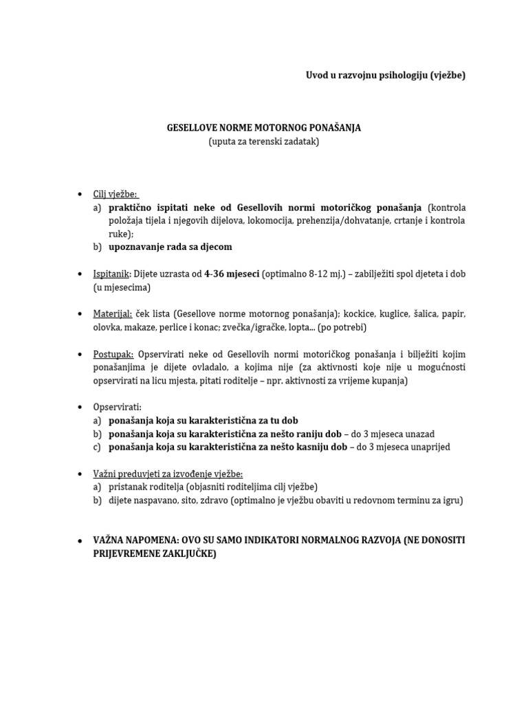 Gesellove Norme - Uputa - NOVO | PDF