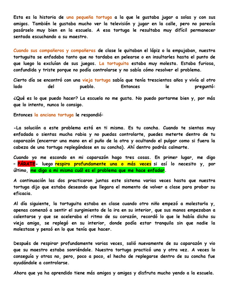 Cuento Tortuga Pdf