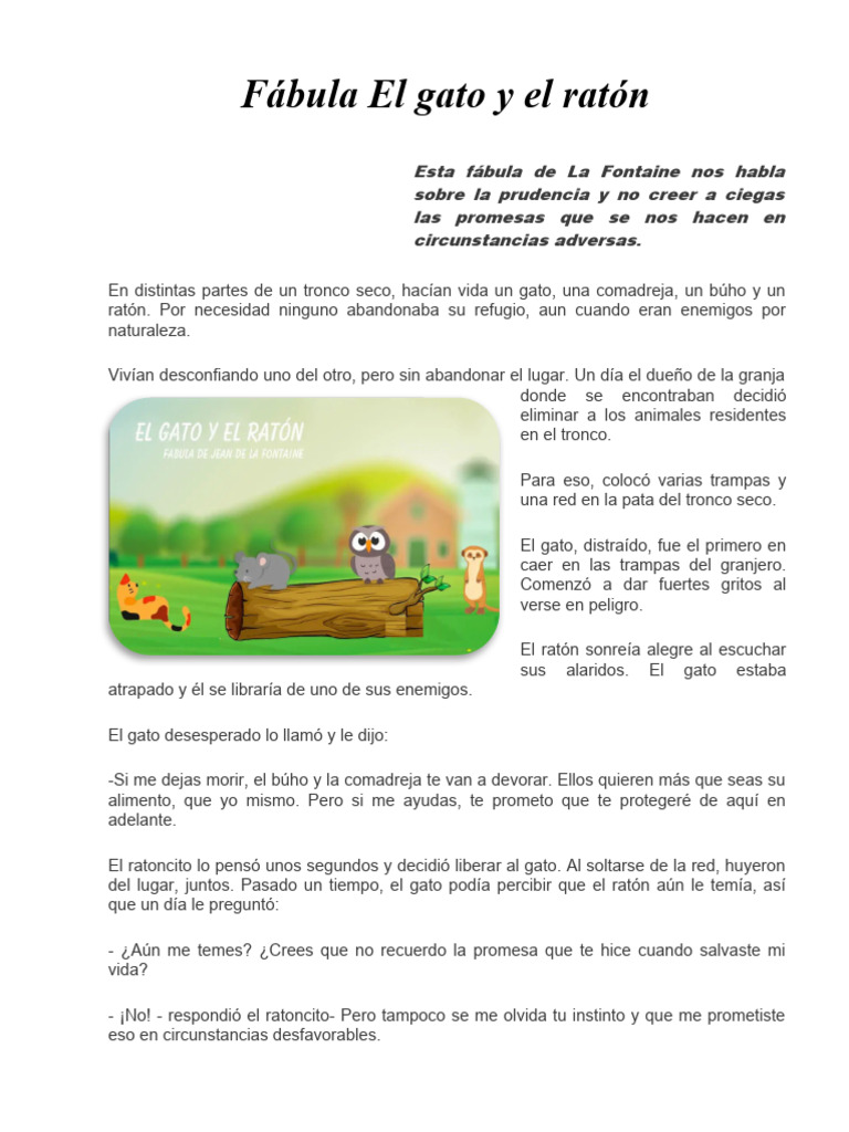 Fábula El Gato y El Ratón | PDF