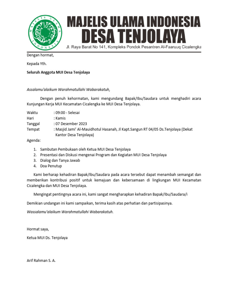 Contoh Undangan Raker MUI | PDF