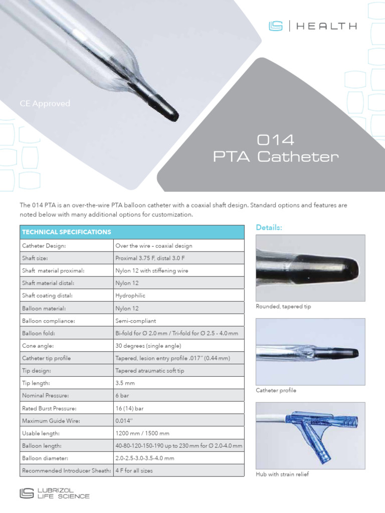 014 PTA Catheter Product Information Sheet | PDF | Catheter | Legal ...